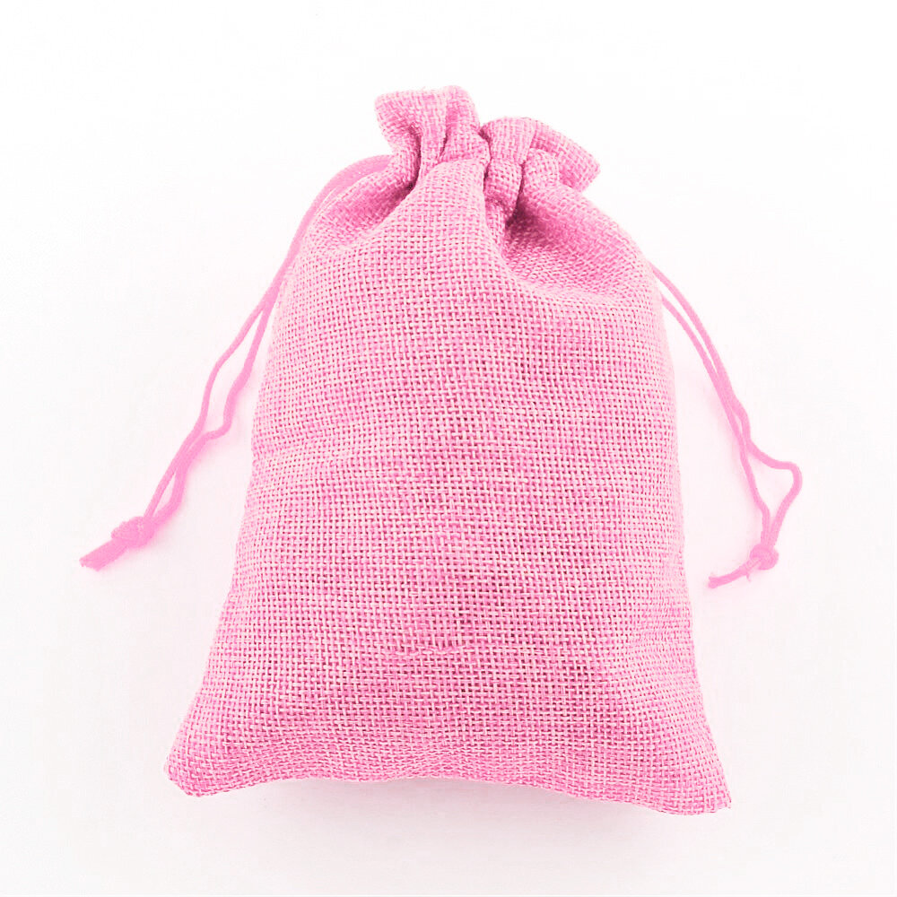 Мешочек из джутовой мешковины с добавлением синтетических волокон, 14х10см, розового цвета, 5 шт.