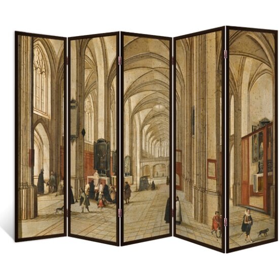 Ширма перегородка Декор Депо для комнаты деревянная "Готический интерьер" двухсторонняя с картинкой (живопись) 5 створок венге 176х230 см 18 кг