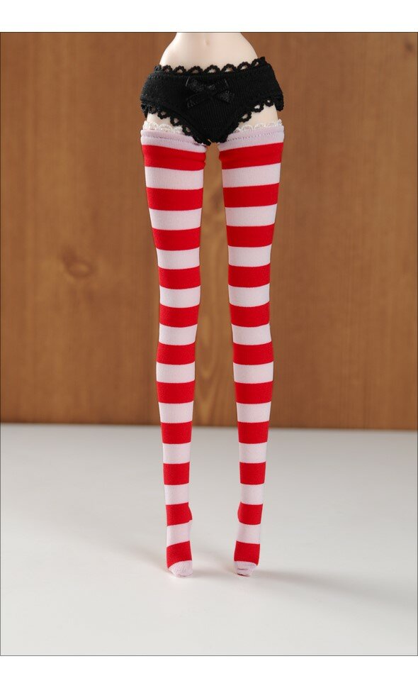 Чулки для БЖД кукол Dollmore 12 inch Size - Striped Stocking (W and Red) (красно-розовые, для кукол Пуллип 31 см / Блайз / Доллмор)
