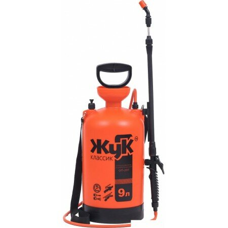 Ручной опрыскиватель Жук ОП-207 (9 л), механический помповый, расход 0.8 л/мин, 3 бар, штанга алюминий, телескопическая
