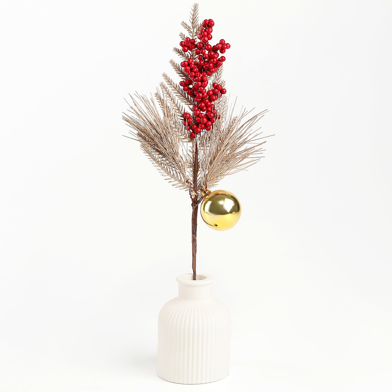 Декоративная ветка «Золотая веточка», с ягодками, новогодняя