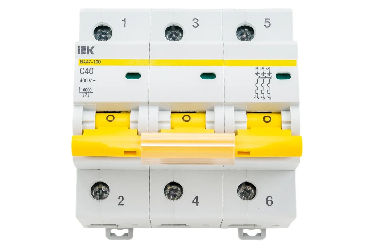 IEK Автоматический модульный выключатель 3-полюсный C 40 А ВА 47-100 10кА MVA40-3-040-C