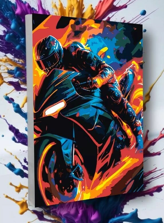 Картина по номерам "Мотоциклист", на холсте, на подрамнике, 40x50