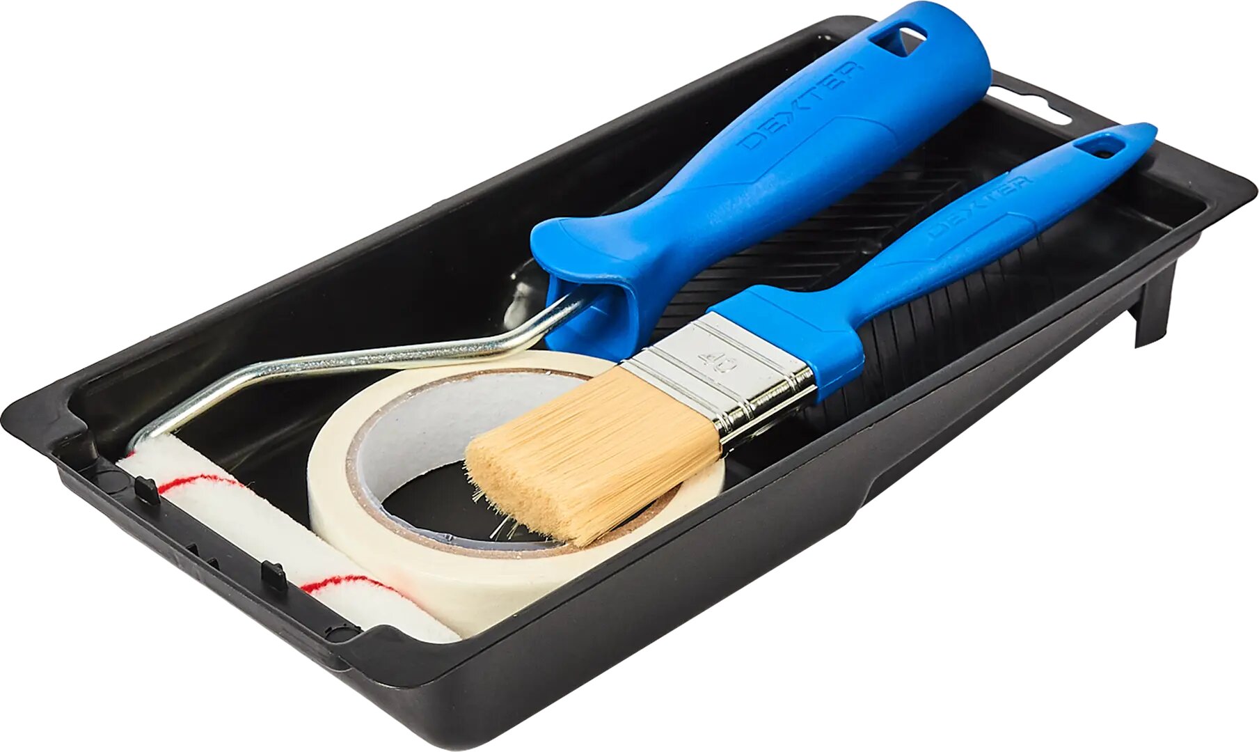 Набор малярный Dexter валик 100 мм и кисть 40 мм, ручка, кювета, скотч