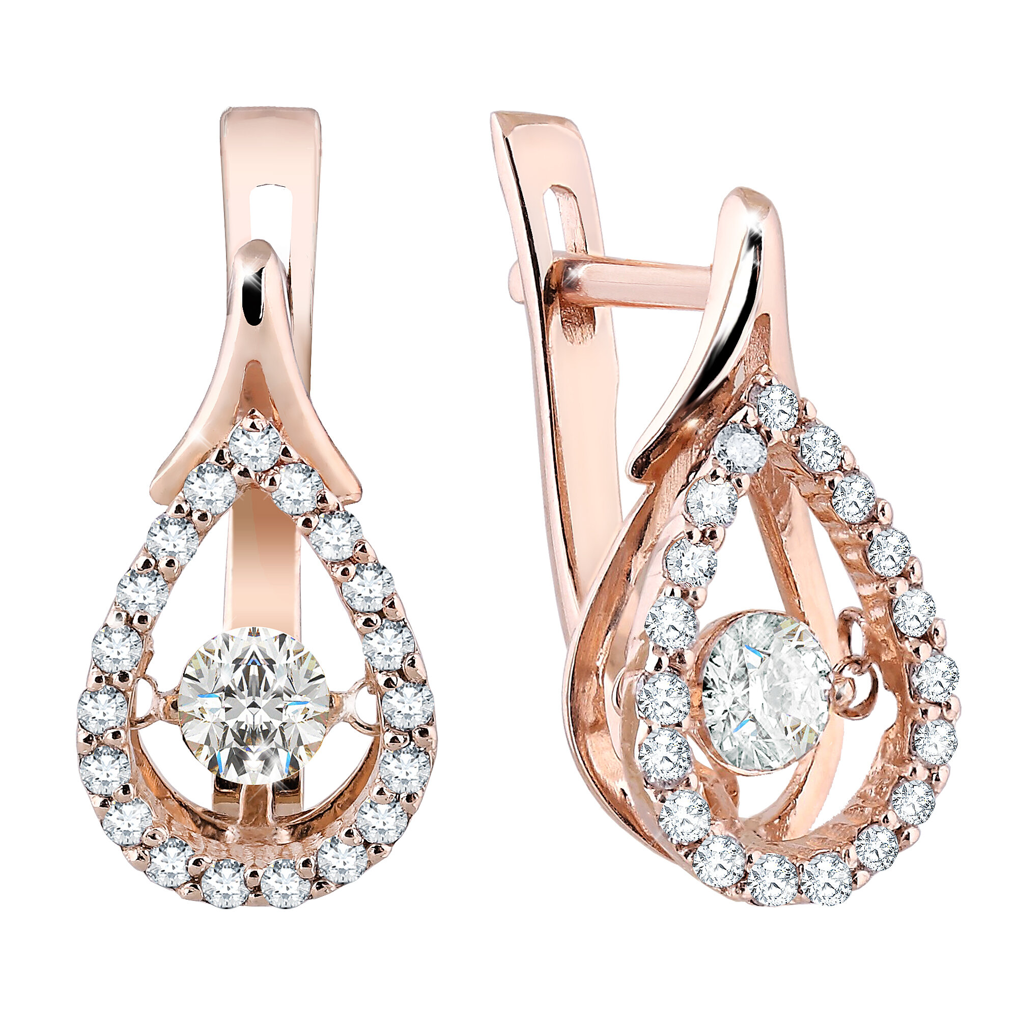 Серьги, красное золото, 585 проба, бриллиант