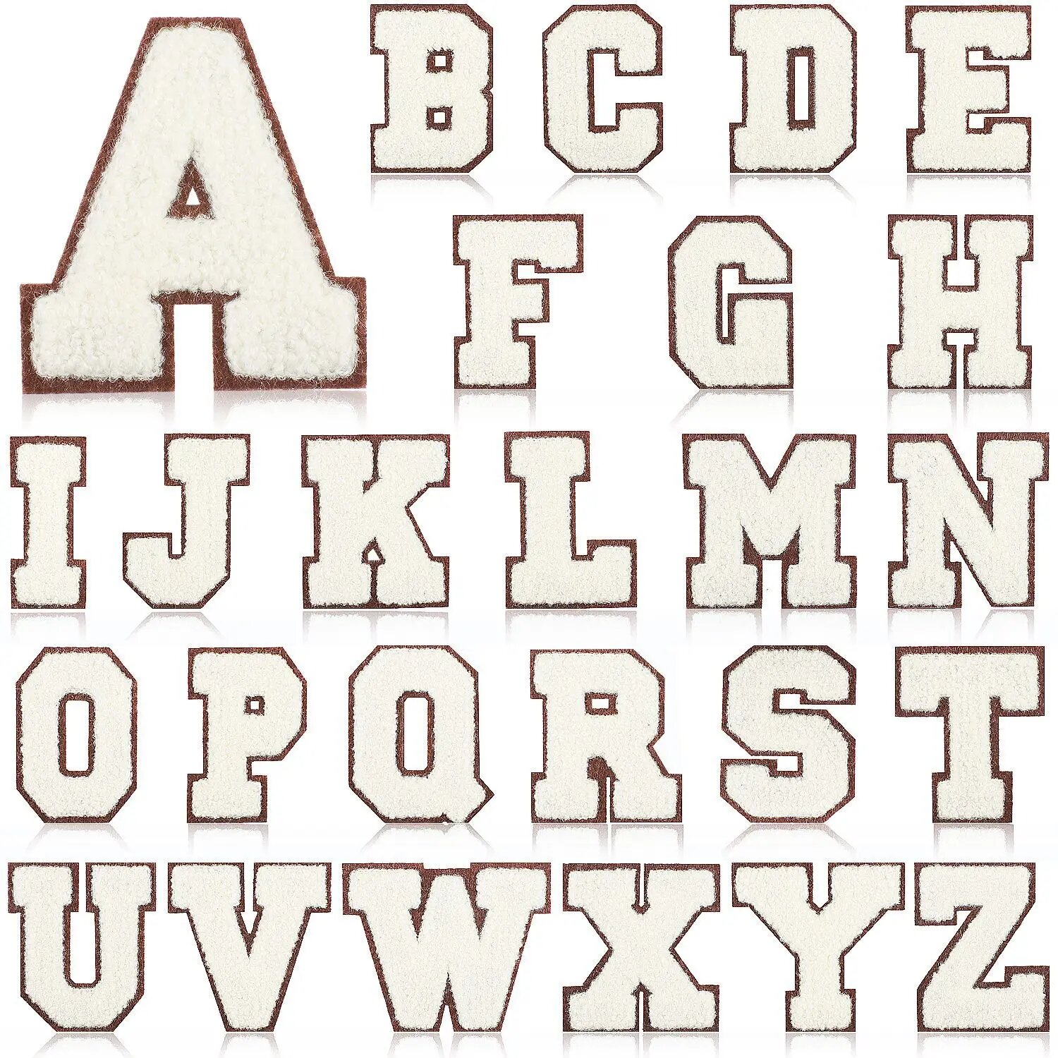 Нашивка для вышивки из синелового железа, буквы A-Z, 70 мм Коричневый, K, C4-cream