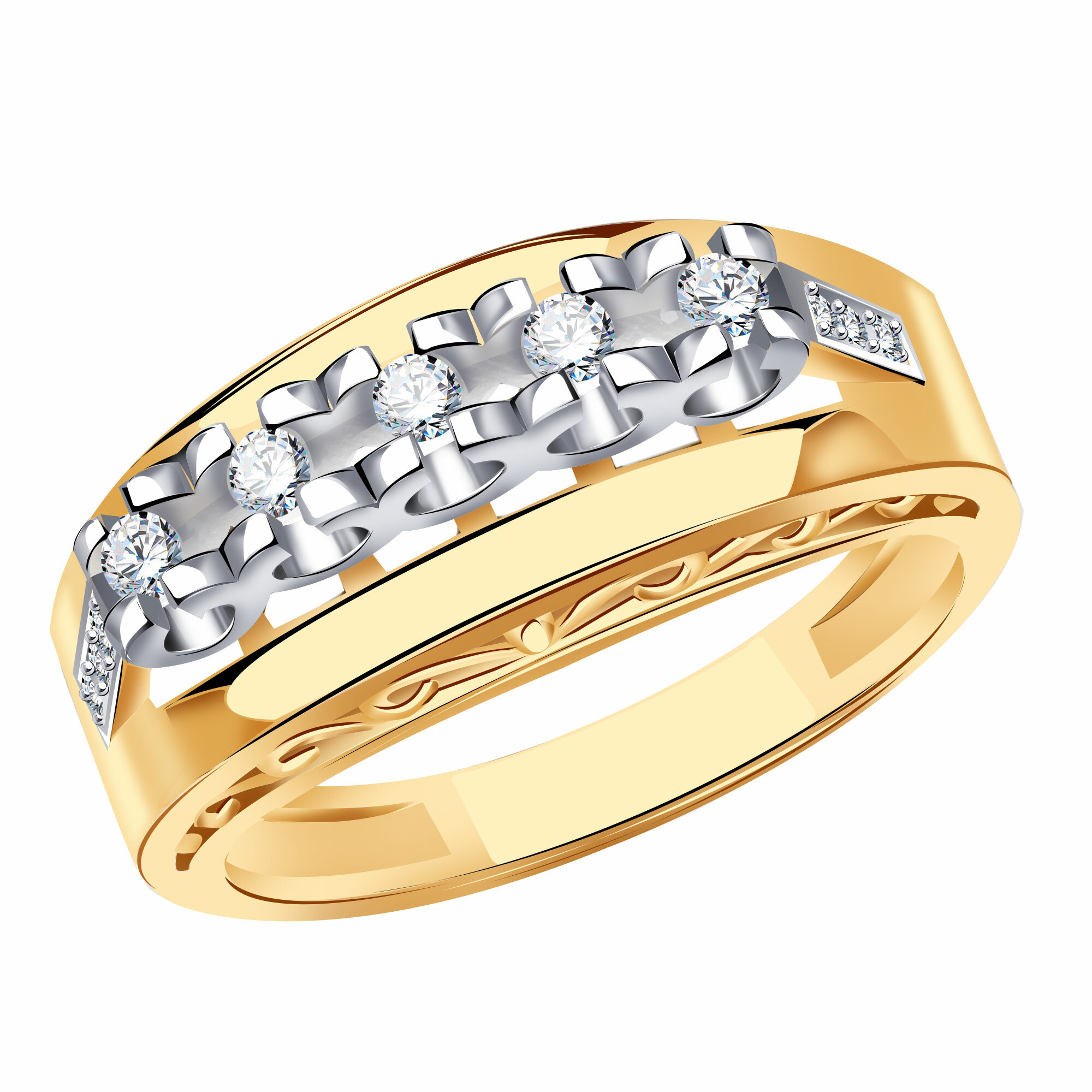 Кольцо дорожка, красное золото, 585 проба, бриллиант