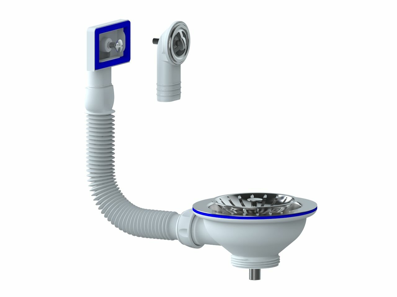 Выпуск для мойки 3 1/2" на (d40) с круглым и прямоугольным переливом