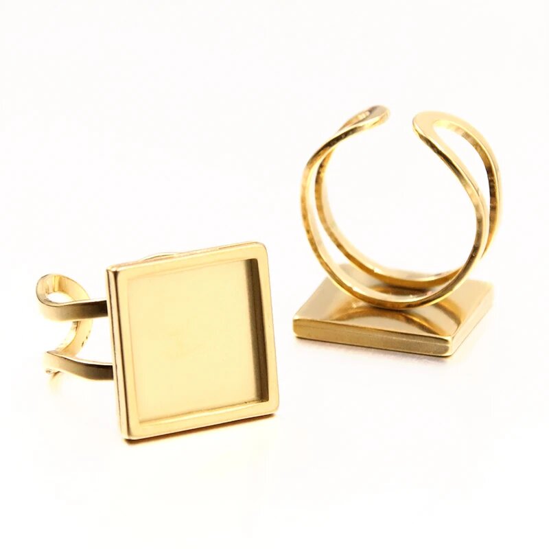 Серебристые и золотистые регулируемые кольца-кабошоны из нержавеющей стали Sweet Bell Gold 14mm