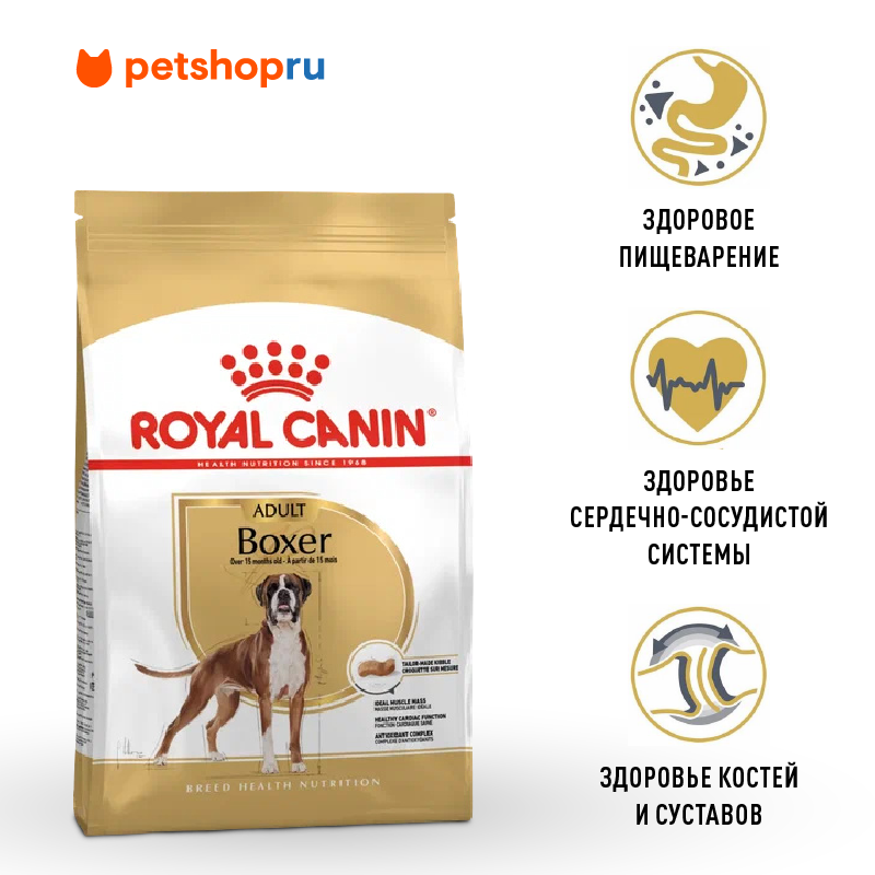 Корм Royal Canin сухой для взрослых и стареющих собак породы боксер от 15 месяцев, Boxer Adult, 12 кг.