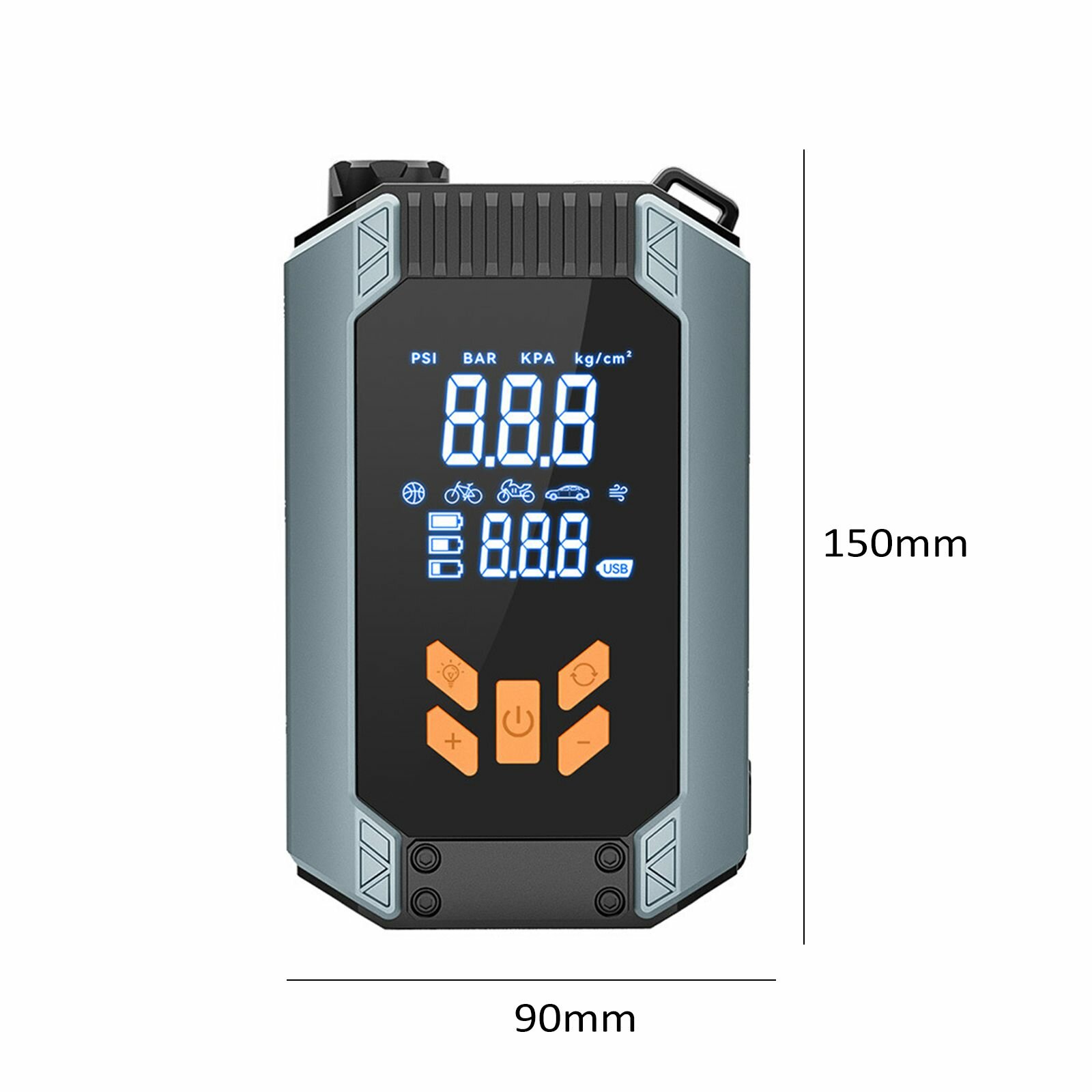 Портативный компрессор для шин 150 PSI с ЖК-дисплеем и интеллектуальным зажимом