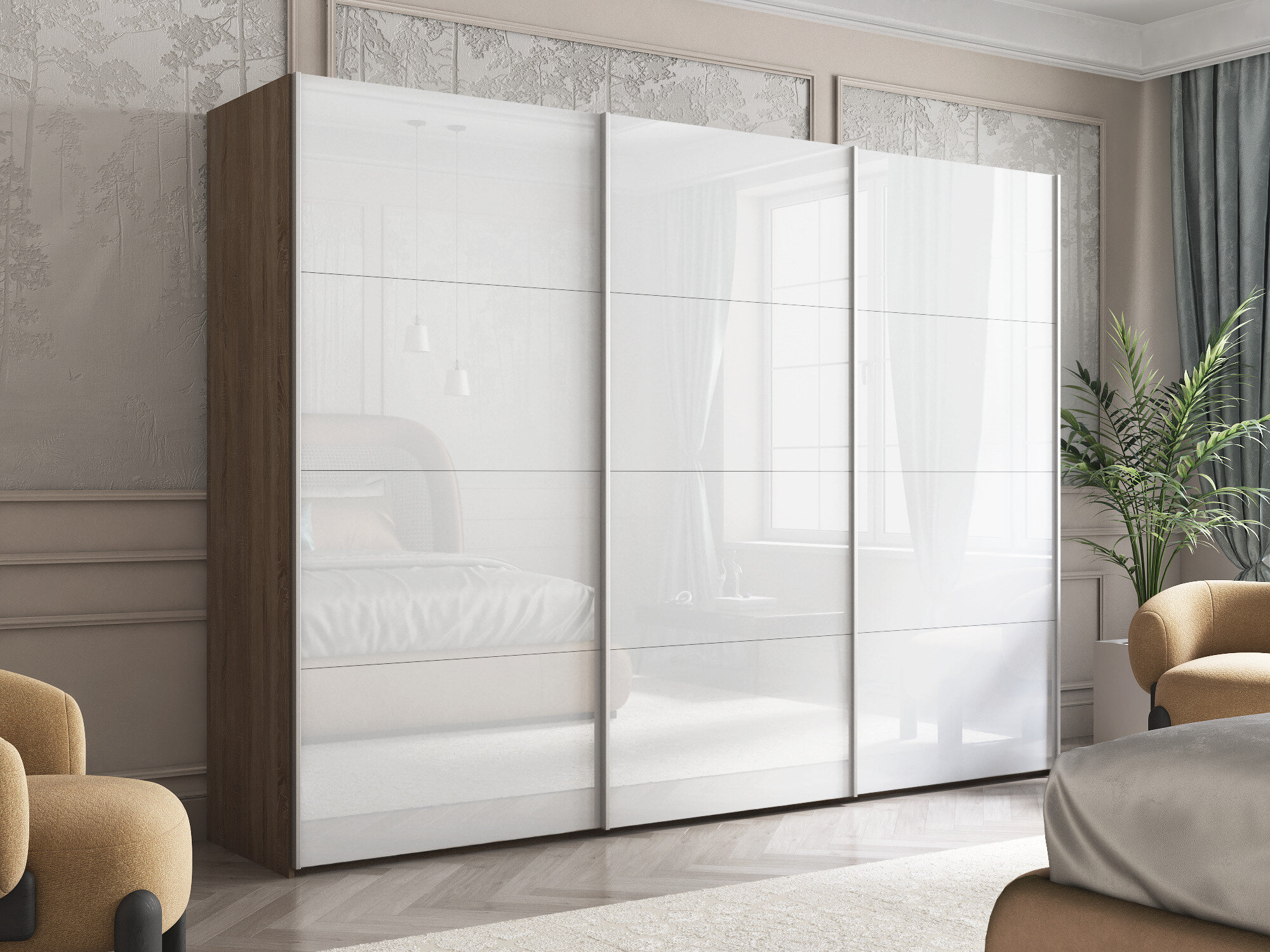 Шкаф-купе Эста 3-х дверный Стекло белое 300х66х240, Е1, Дуб Бардолино