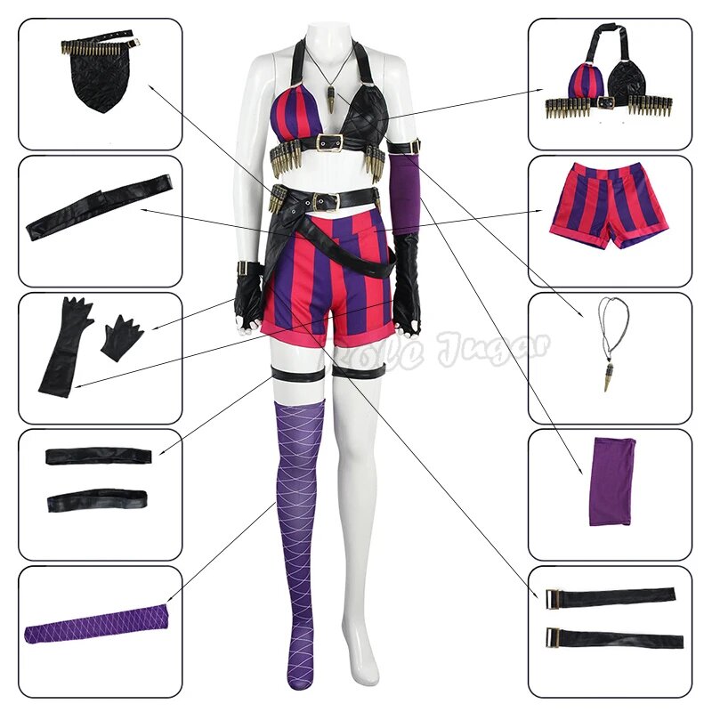 Косплей костюм Джинкс из LOL Arcane Фиолетовый, XL, red costume