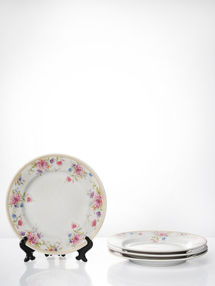 Набор фарфоровых тарелок мелких 200 мм. "Маргаритки" гладкий край, Дулево 4 шт.