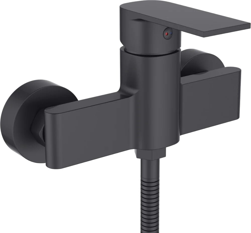 Смеситель для душа D-lin D160363-A с душевым гарнитуром, черный, матовый, настенный, однорычажный, смеситель для ванны с душем
