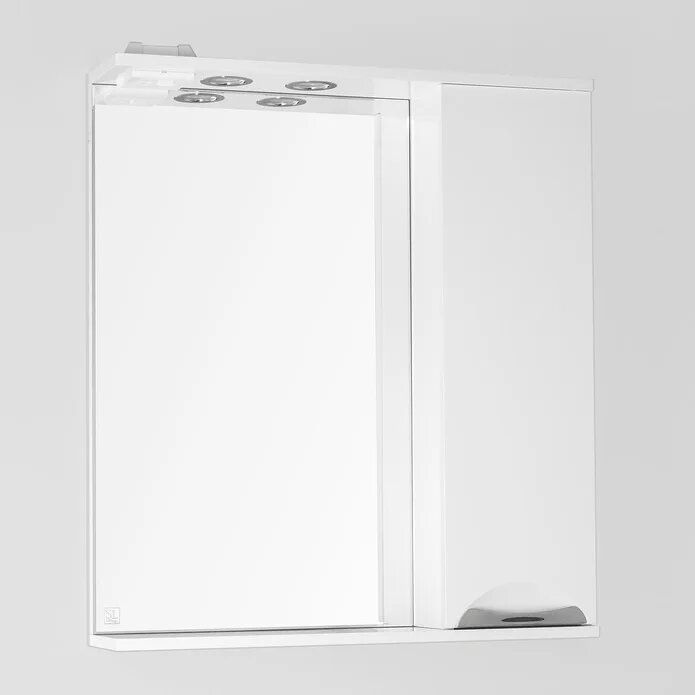 Зеркало Style Line Жасмин С 70 с подсветкой, с полкой, со шкафчиком, 70 см, с розеткой, белое