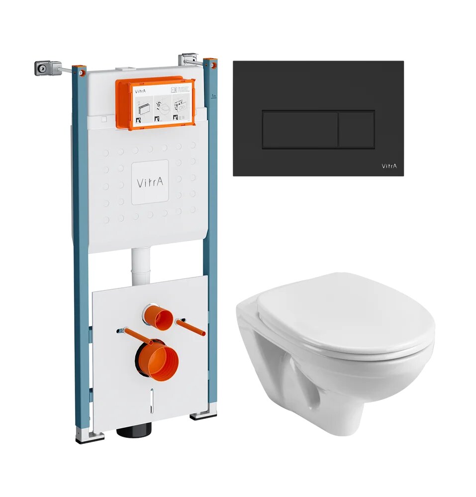 Комплект 3 в 1 Унитаз подвесной Santek Бореаль 1WH301977 / Инсталляция VitrA V-Fix Core 732-5800-01PV / Кнопка Root Square 740-2311 цвет матовый черный