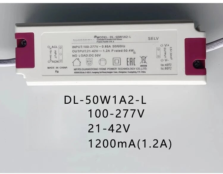 DL-50W1A2-L оригинальный светодиодный драйвер питания 50 Вт 21-42 В 1200 мА балластная трубка/прожекторный трансформатор DONE