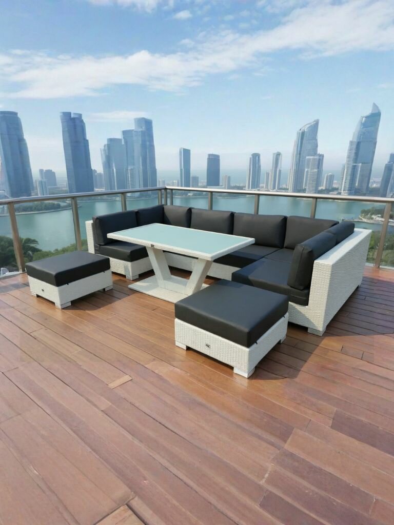 Комплект из искусственного ротанга Сингапур, цвет белый, 8 персон