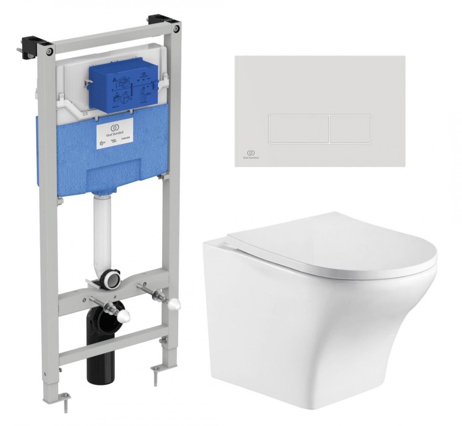 Комплект 3 в 1 инсталляция Ideal Standard + Подвесной унитаз WeltWasser Odenbach 004 GL-WT + кнопка белая