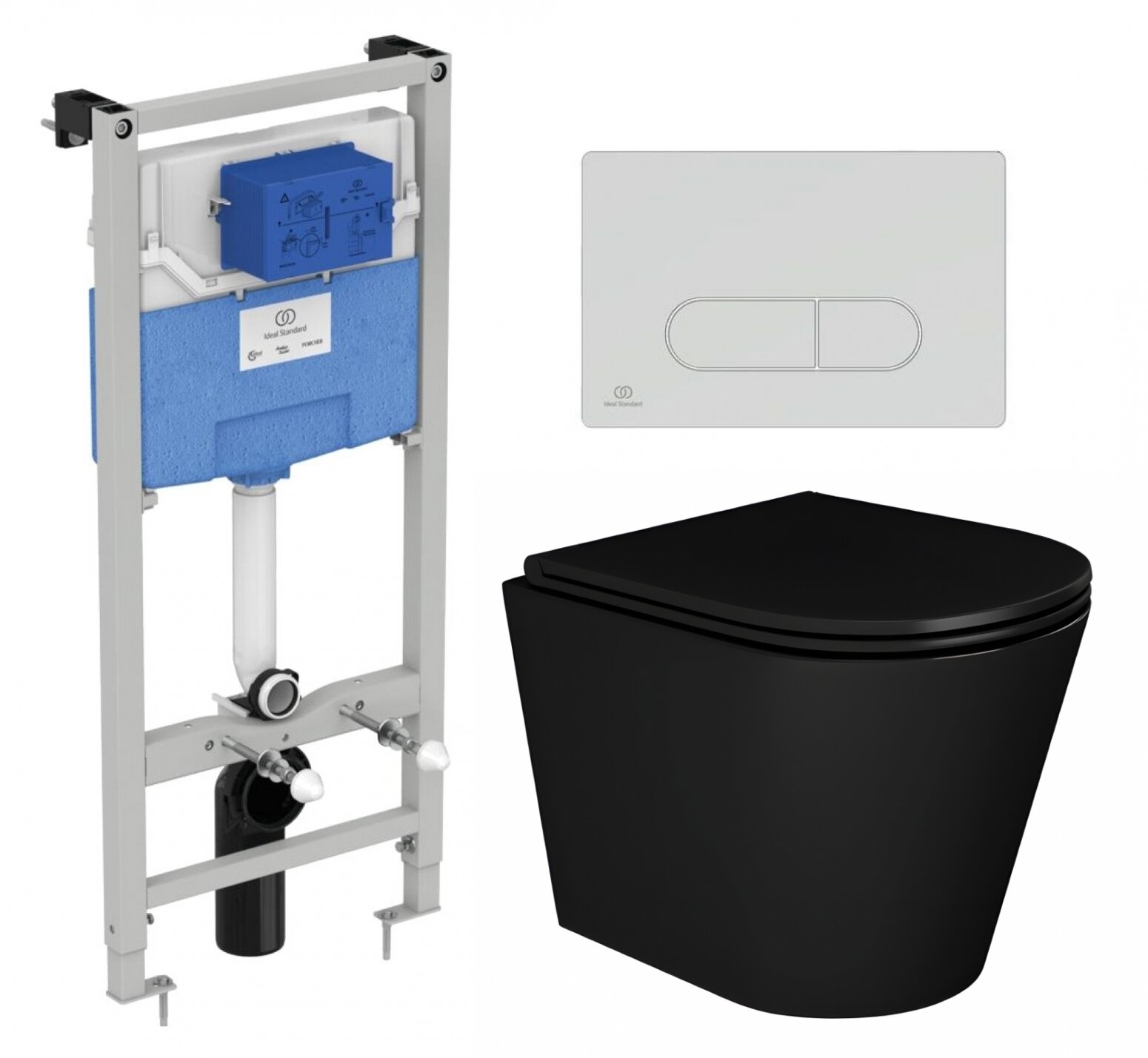 Комплект 3 в 1 инсталляция Ideal Standard + Унитаз подвесной Enio Cento BL EN4280035 + кнопка хром