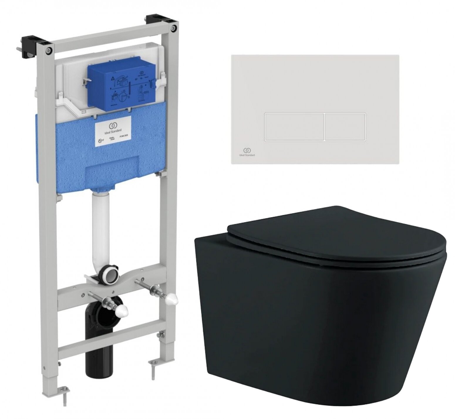 Комплект 3 в 1 инсталляция Ideal Standard + Унитаз подвесной AQUATEK Вега AQ1905-MB + кнопка белая