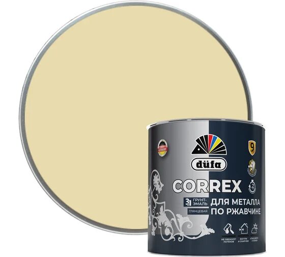 Dufa Грунт-эмаль по ржавчине гладкая Correx 3 в 1 RAL-1015 слоновая кость 2 л