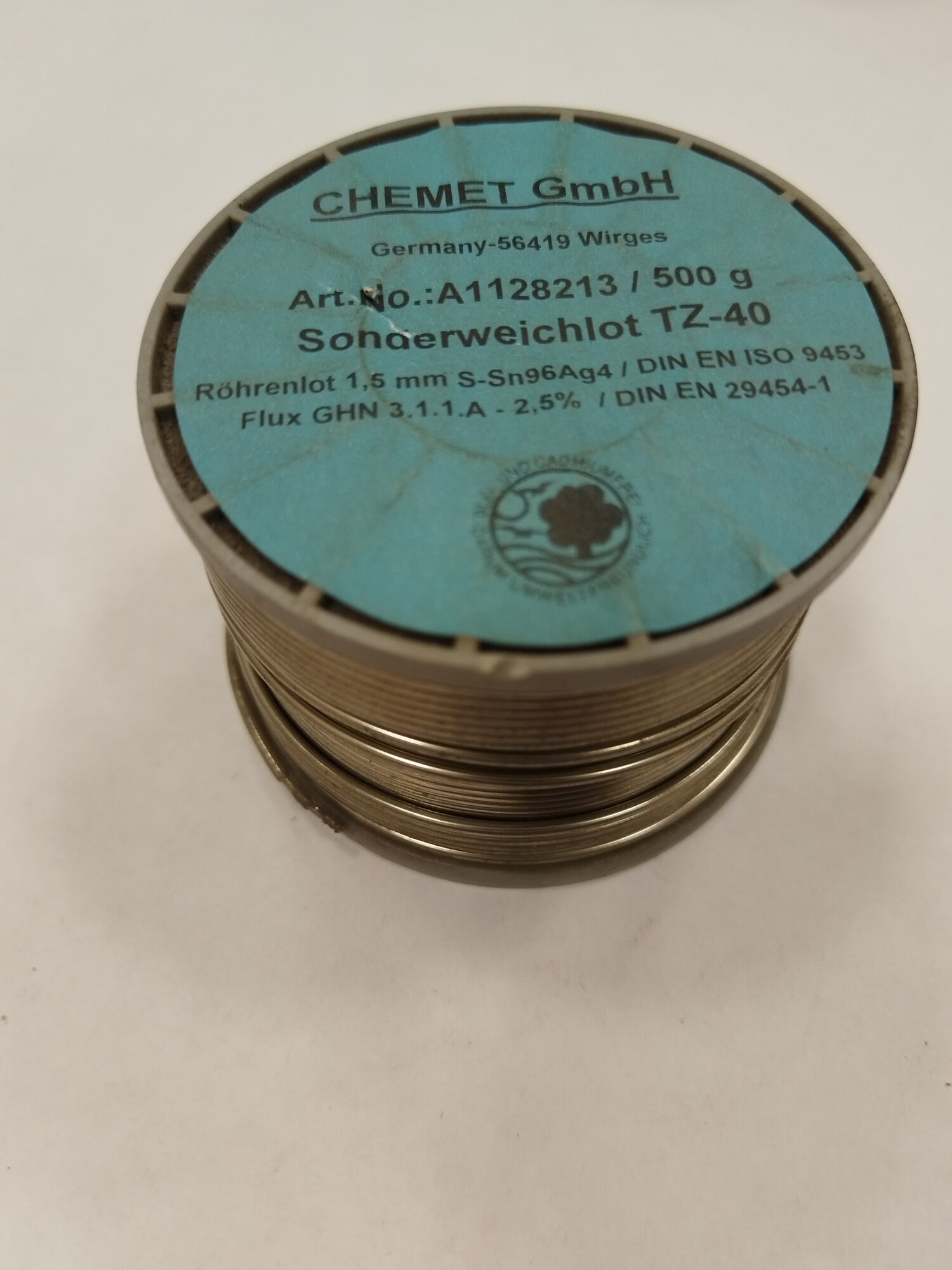 Припой Chemet мягкий A112/TZ-40, диаметр 1,5 мм, на катушках по 500 г, S-Sn 96Ag4