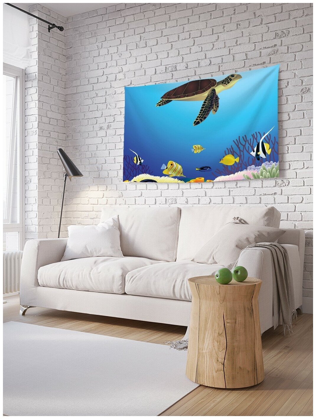 Фотопанно на стену горизонтальный постер 100х150 "Черепаха в море", JoyArty