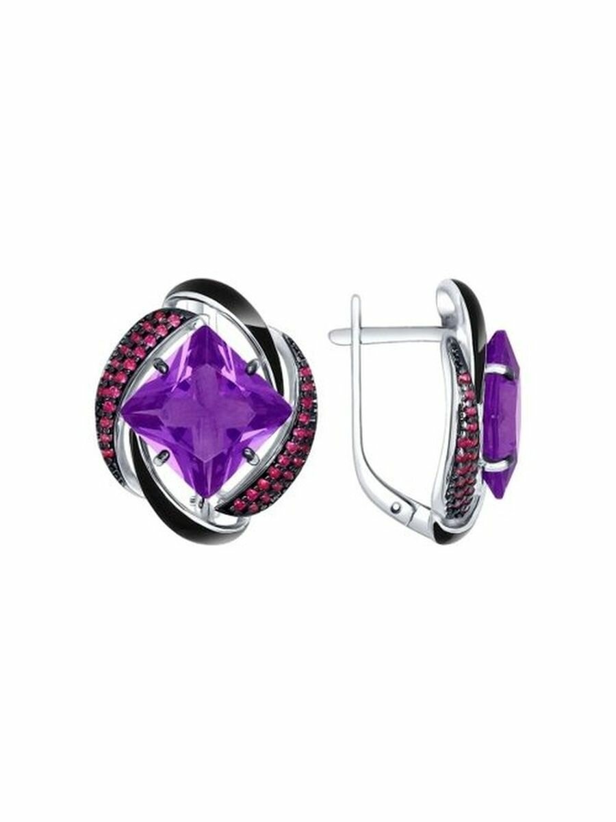 Серьги, серебро, 925 проба, родирование, нанокристалл, эмаль, фианит