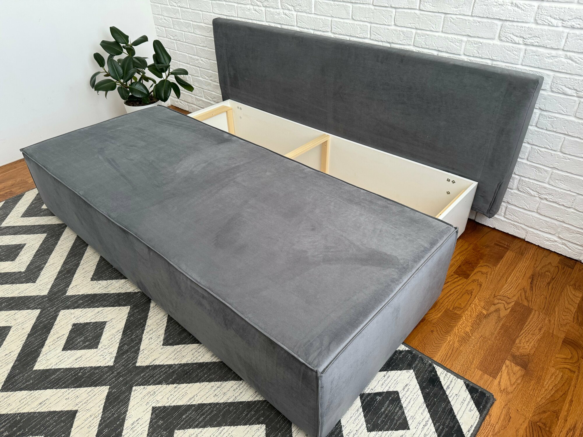 Диван MF-SOFA Лофт мини Лайт, прямой, раскладной, серый, велюр, еврокнижка — фото 1