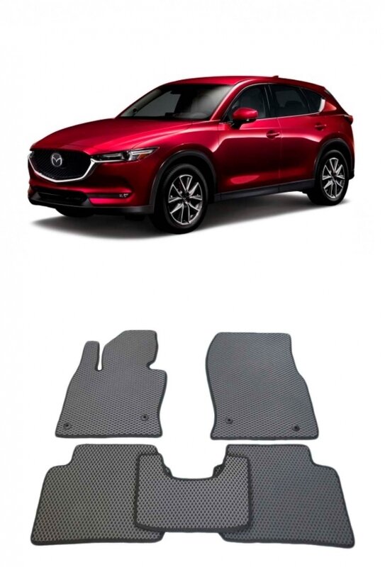 Ева коврики Mazda CX-5 II 2017 -/ Ева ЭВА сота/ цвет Черный c синей окантовкой / EVA Smart / коврики в салон автомобиля Мазда