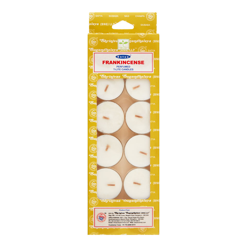 Perfumed T-Lite Candles FRANKINCENSE, Satya (Ароматические чайные свечи ладан, Сатья), набор 12 шт.