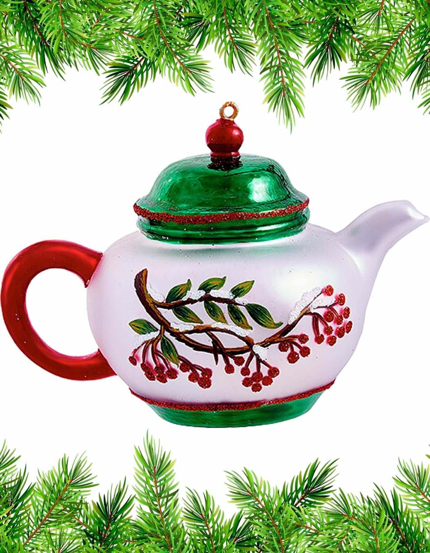 Игрушка на елку Чайник "Ветки рябины" 11см