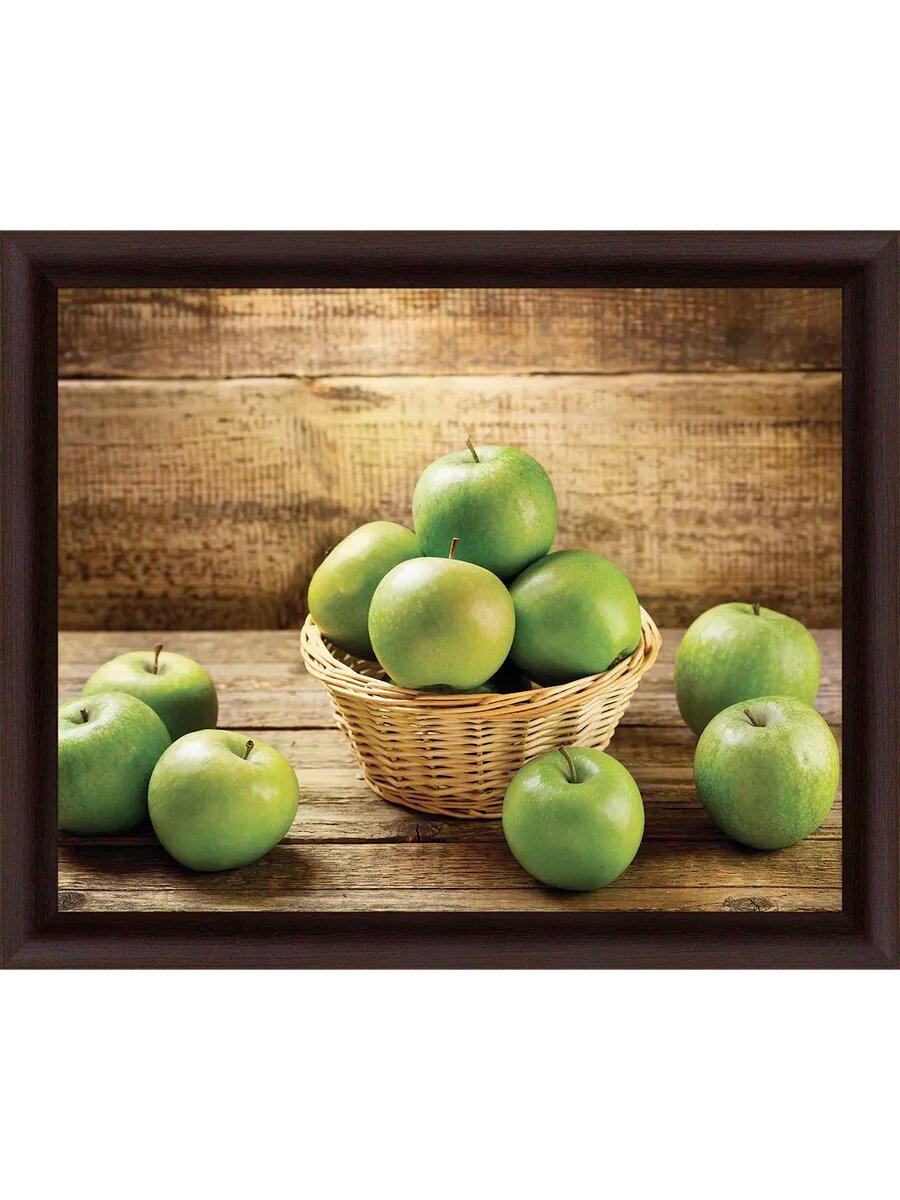 Панно 40х50 на стену в раме для кухни натюрморт яблоки