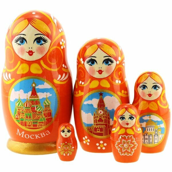 Матрёшка 100*55 мм столица россии москва 5-И кукольная оранжевая