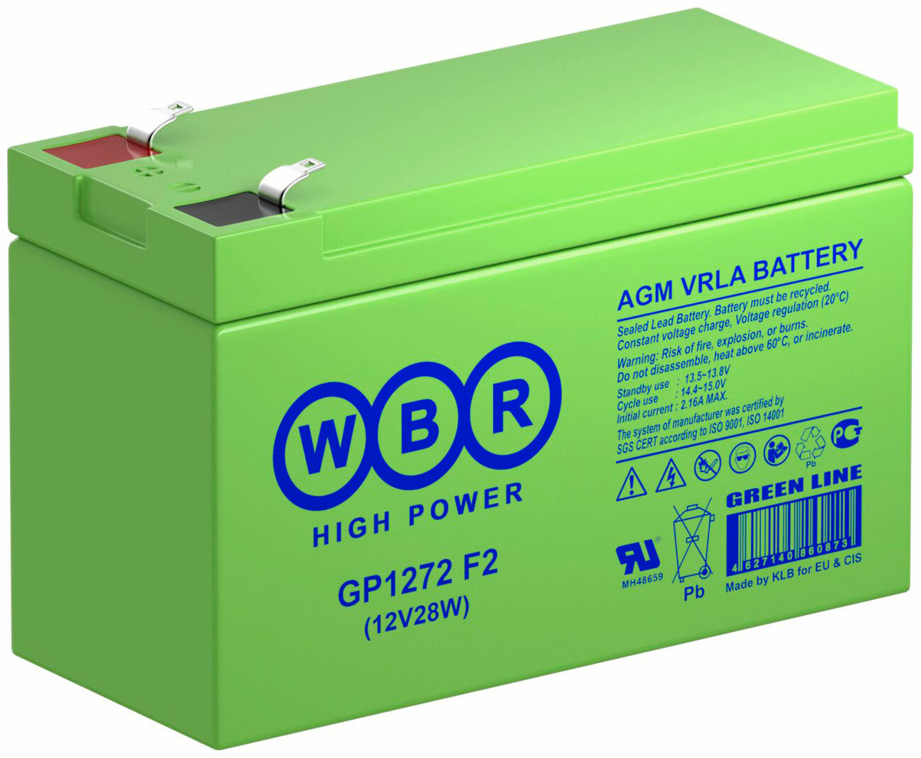 Аккумуляторная батарея для ИБП WBR GP1272 F2 12V28W (12В, 7.2Ач)