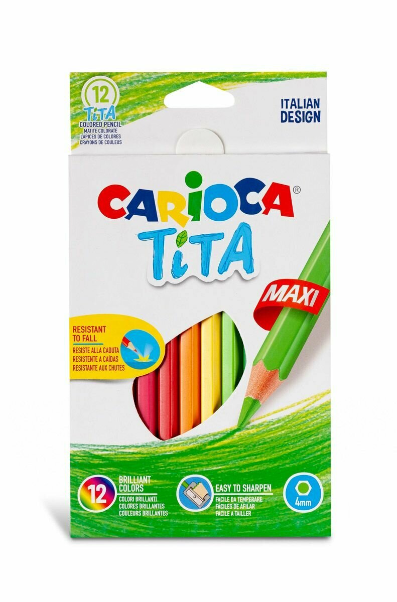 CARIOCA Tita Maxi набор утолщенных цветных карандашей, шестигранные, заточенные пластиковые, 12 цветов, 42789