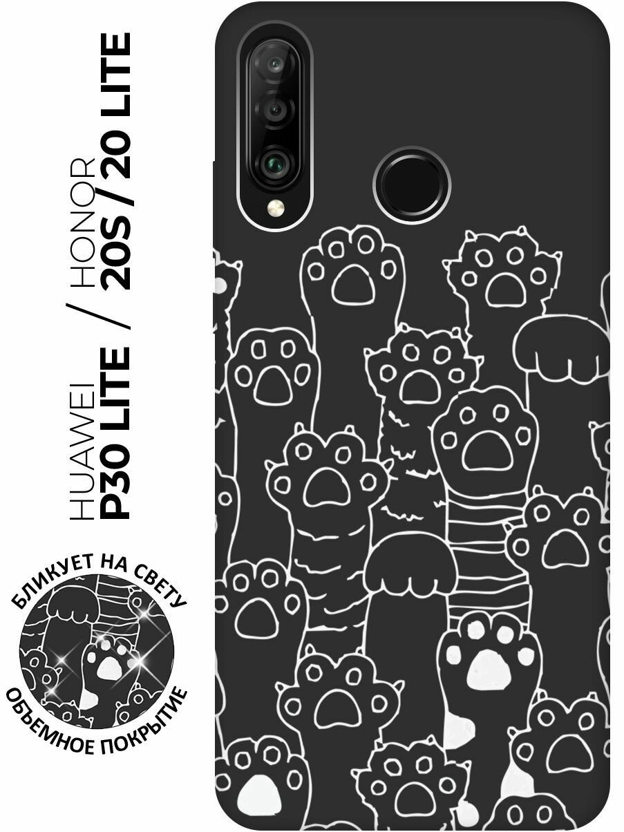 Матовый чехол Paws W для Honor 20 Lite / 20s / Huawei P30 Lite / Хуавей П30 Лайт / Хонор 20 Лайт / 20s с 3D эффектом черный