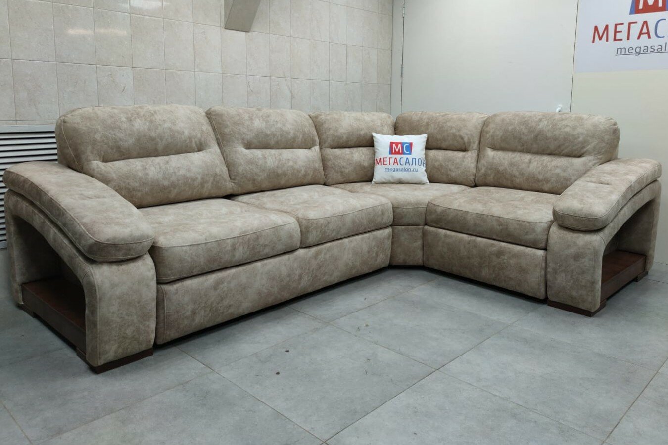 Угловой диван Рокси У Lamborghini Велюр, дельфин, 287х210х98 см, с ящиком для белья