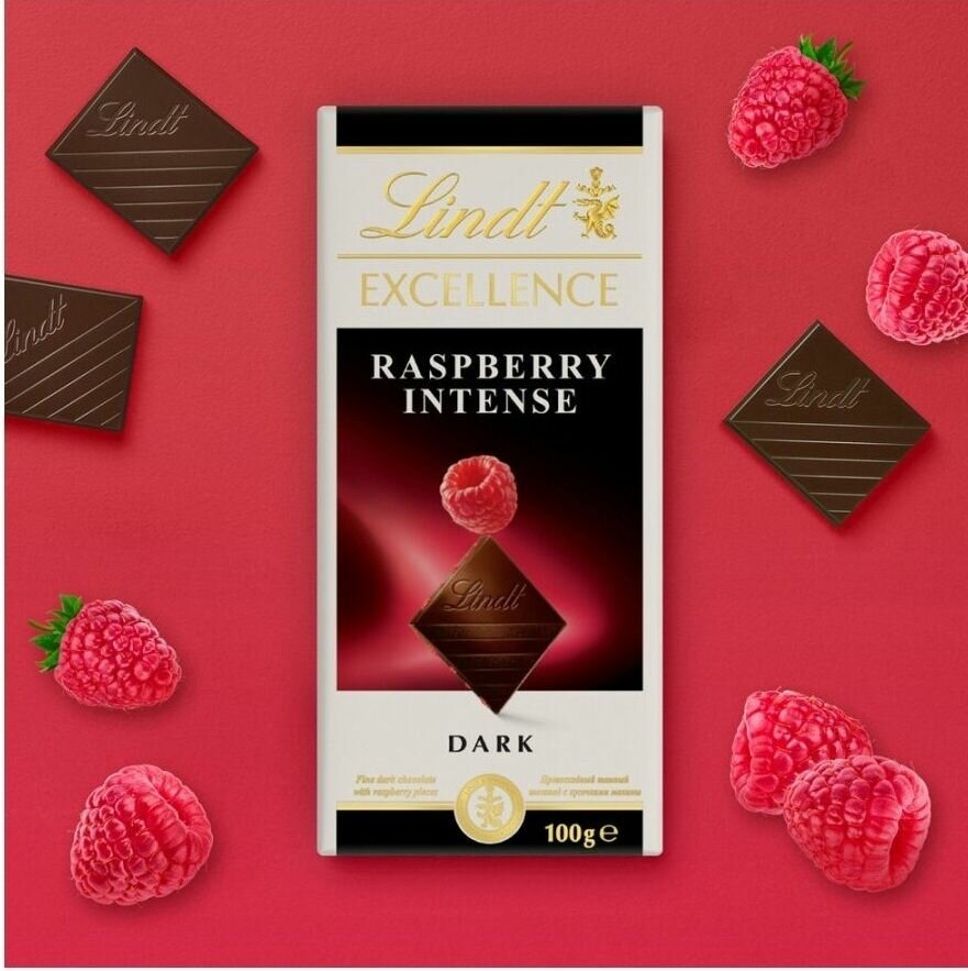 Шоколад темный с малиной Lindt Excellence Raspberry (Framboise) Intense 100 гр. (Франция)