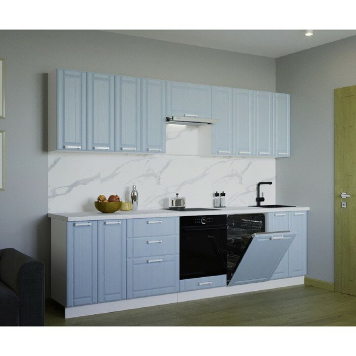 Кухонный гарнитур прямой «Прованс 18», с столешницей, 3000 мм, цвет роял вуд голубой