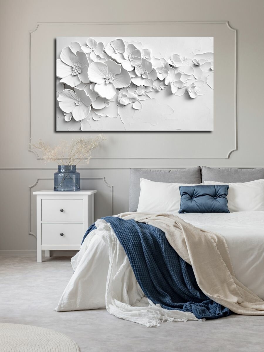 Картина на холсте LOFTime 60х100 Цветы барельеф бел 1 КБ-852-60100