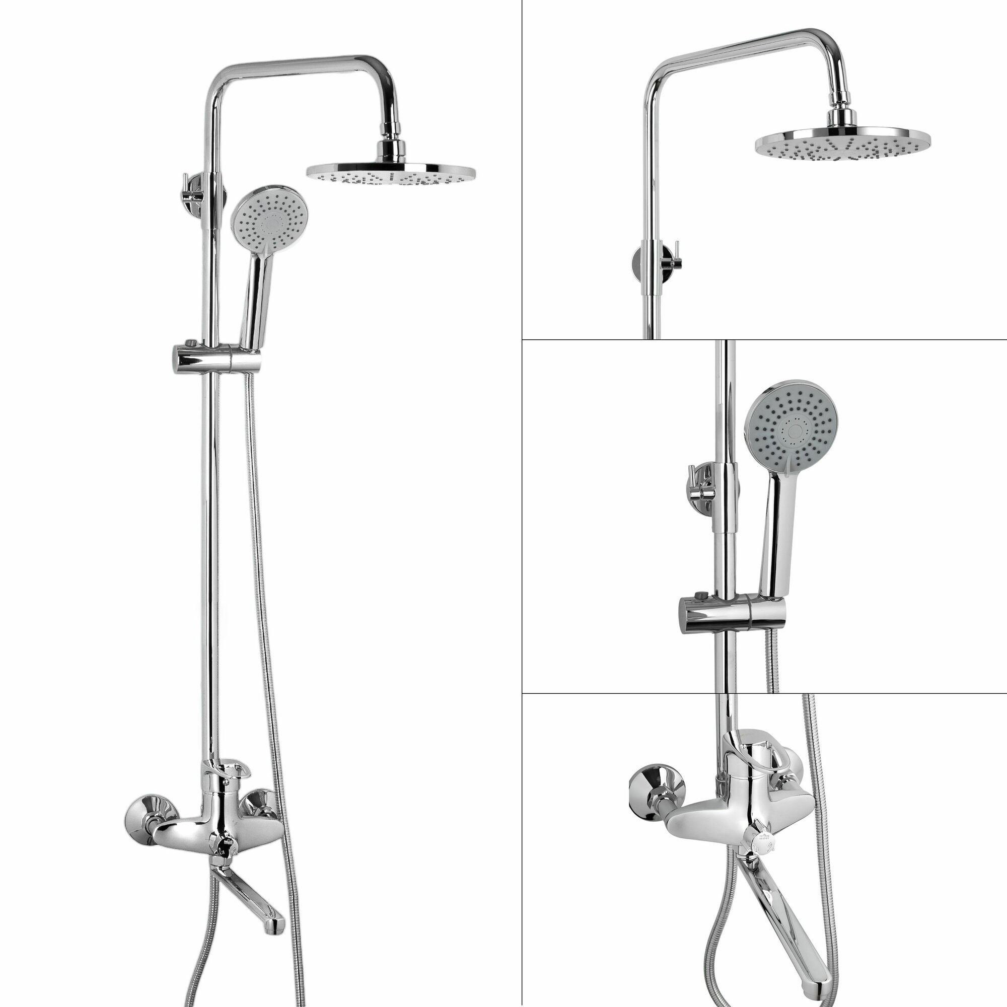 Душевая система со смесителем и тропическим душем трехрежимная, цвет хром