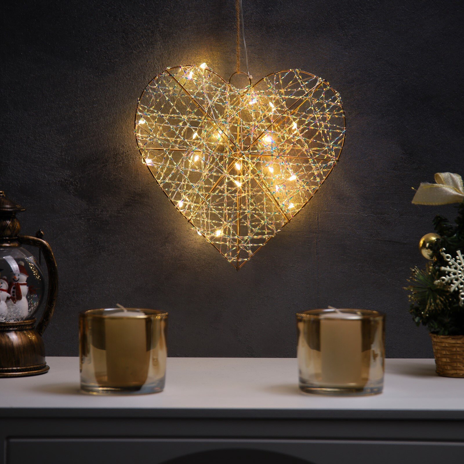 Светодиодная фигура «Сердце» 29х25х6 см, 20 LED, батарейки AAx2 (не в комплекте), свечение теплое белое, 10439492