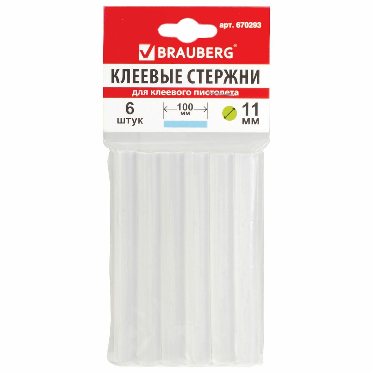 Стержни для клеевого пистолета Brauberg, 11x100мм, прозрачные, 6шт. (670293), 50шт.