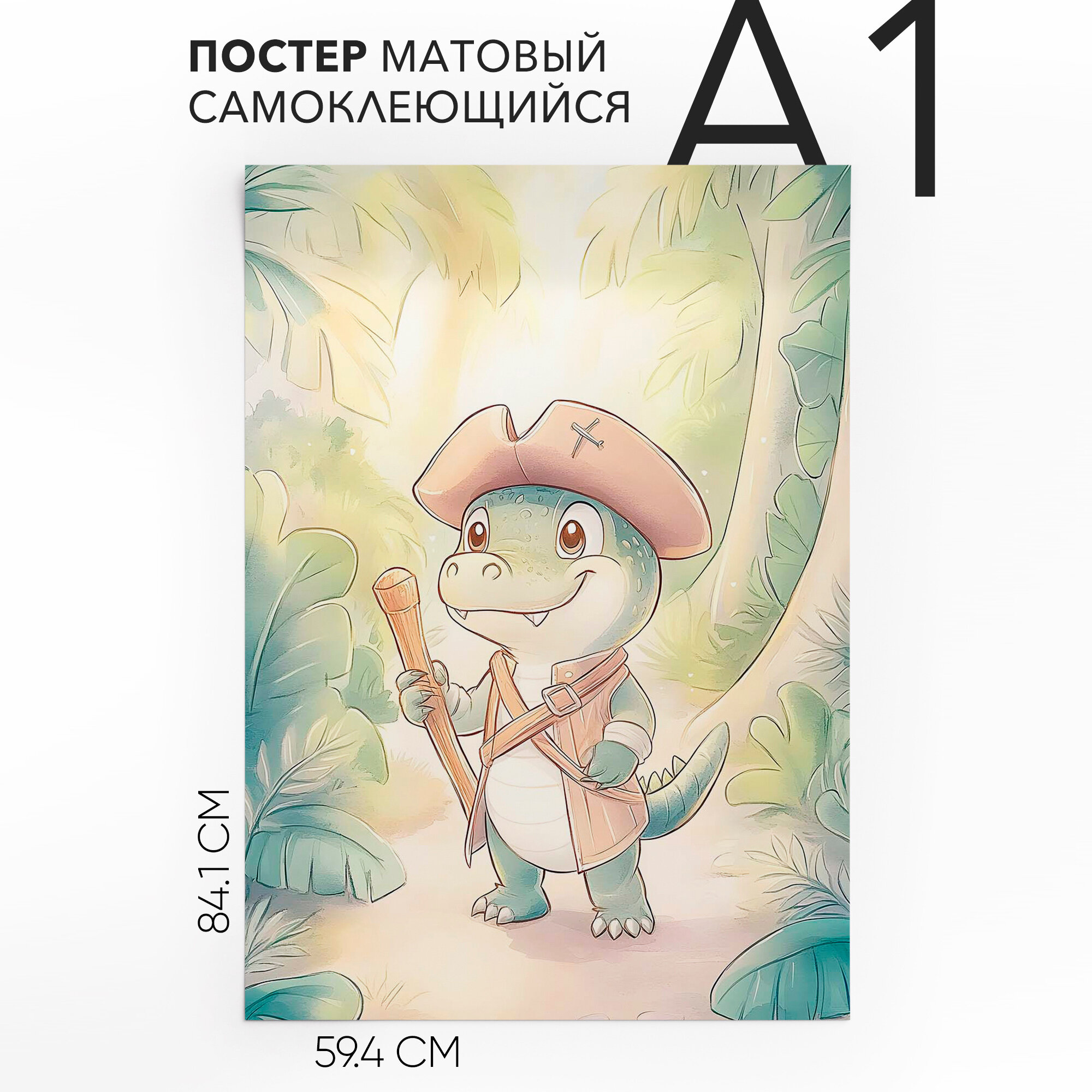 Постеры плакаты самоклеящийся, большой A1 Динозавр пират, влагостойкий, для декора