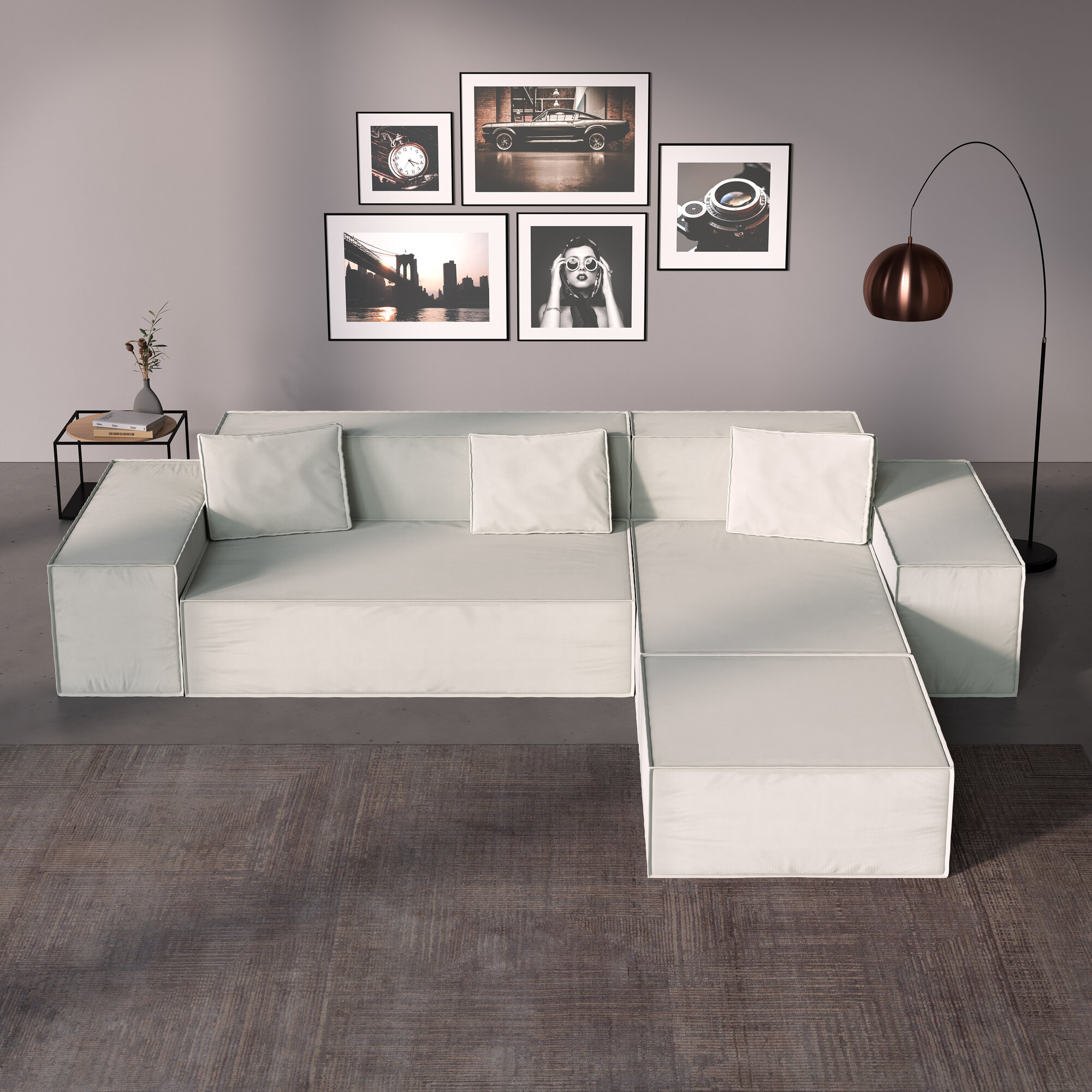 Диван модульный Salon Tron MONO, антивандальная велюровая обивка, 340х265х70 см