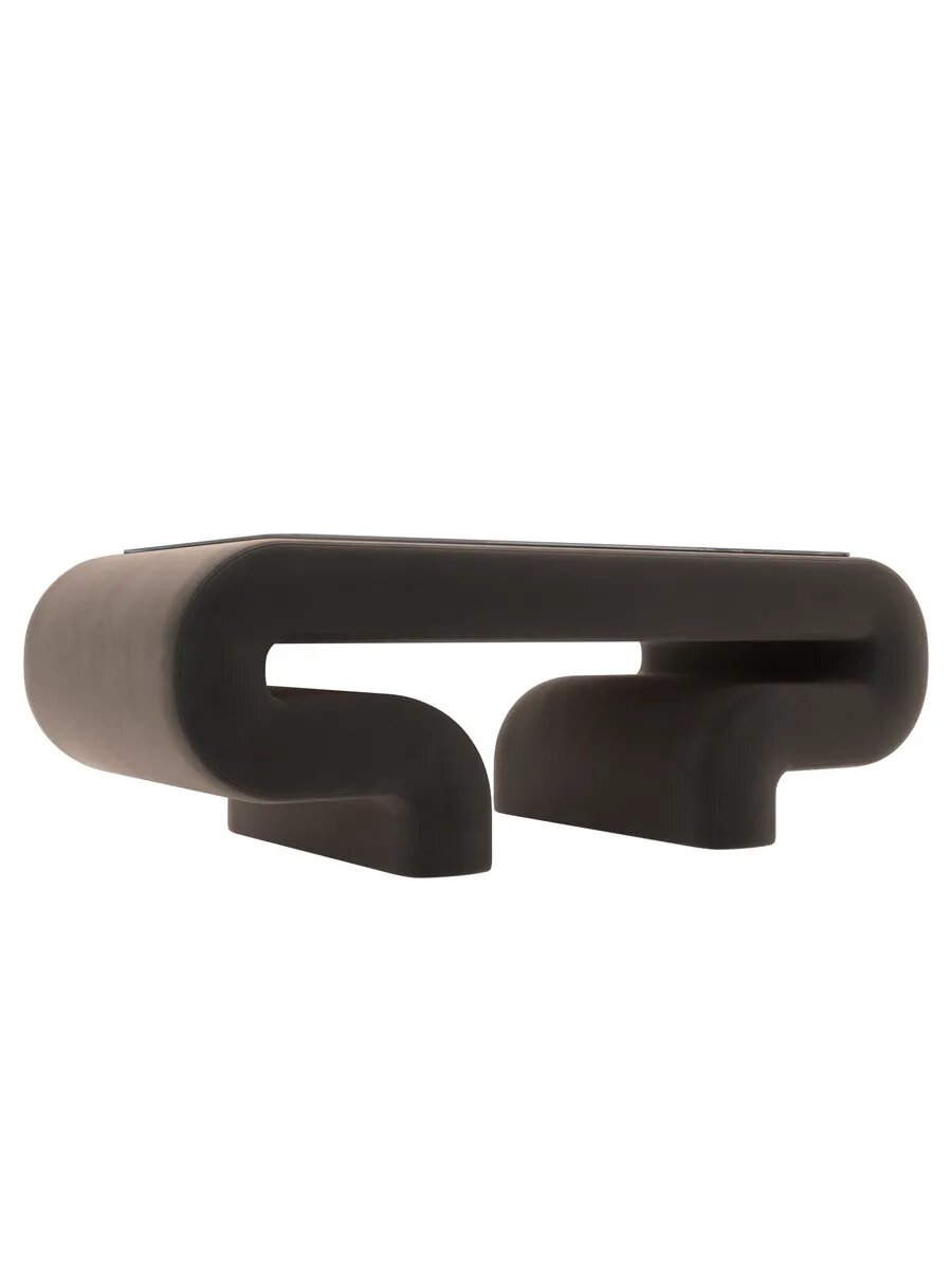 Стол интерьерный Дафна (ШхГхВ) 146х64х54, стеклянная столешница, обивка коричневый велюр