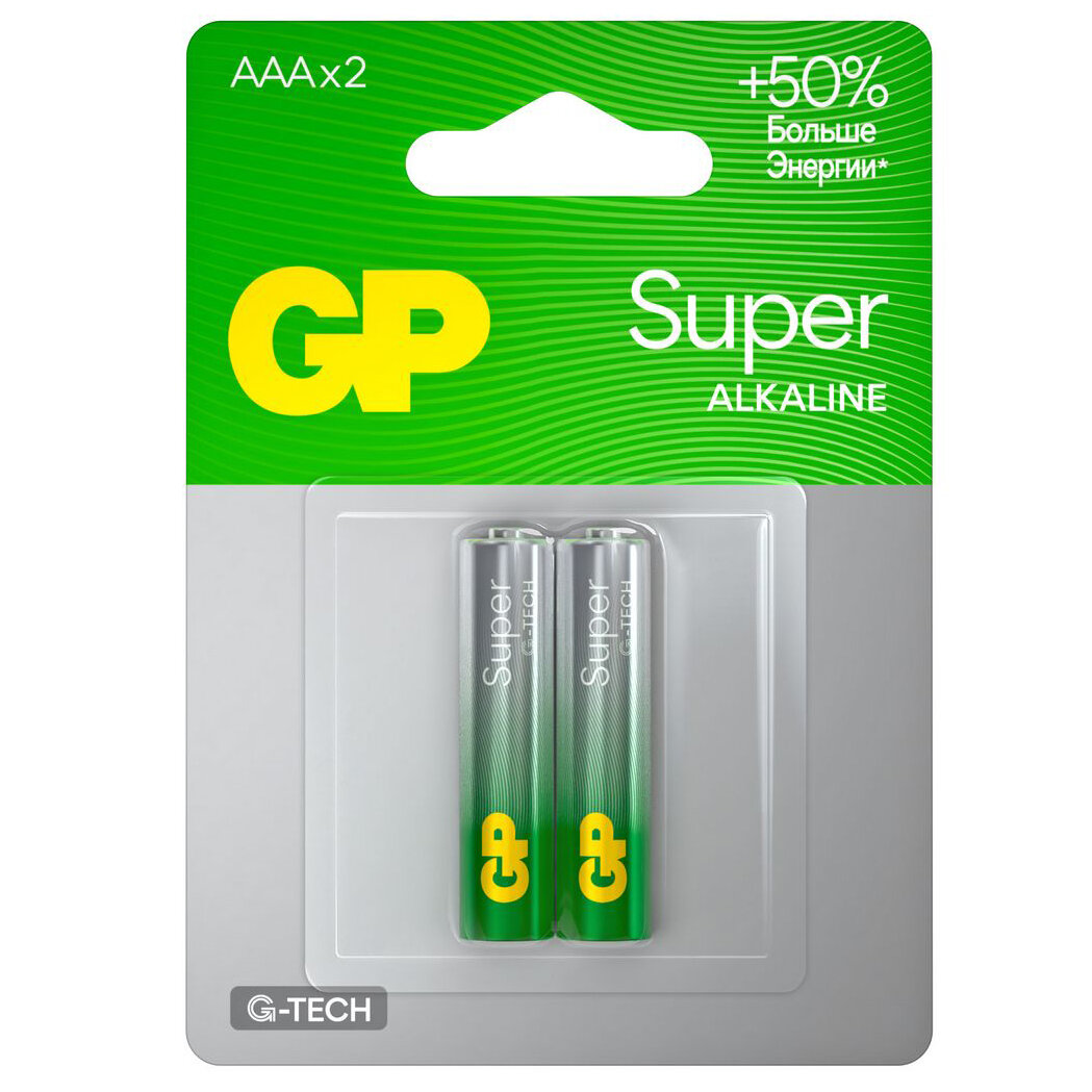 Батарейка алкалиновая LR03 GP Super Alkaline G-Tech AAA, в упаковке: 2 шт.
